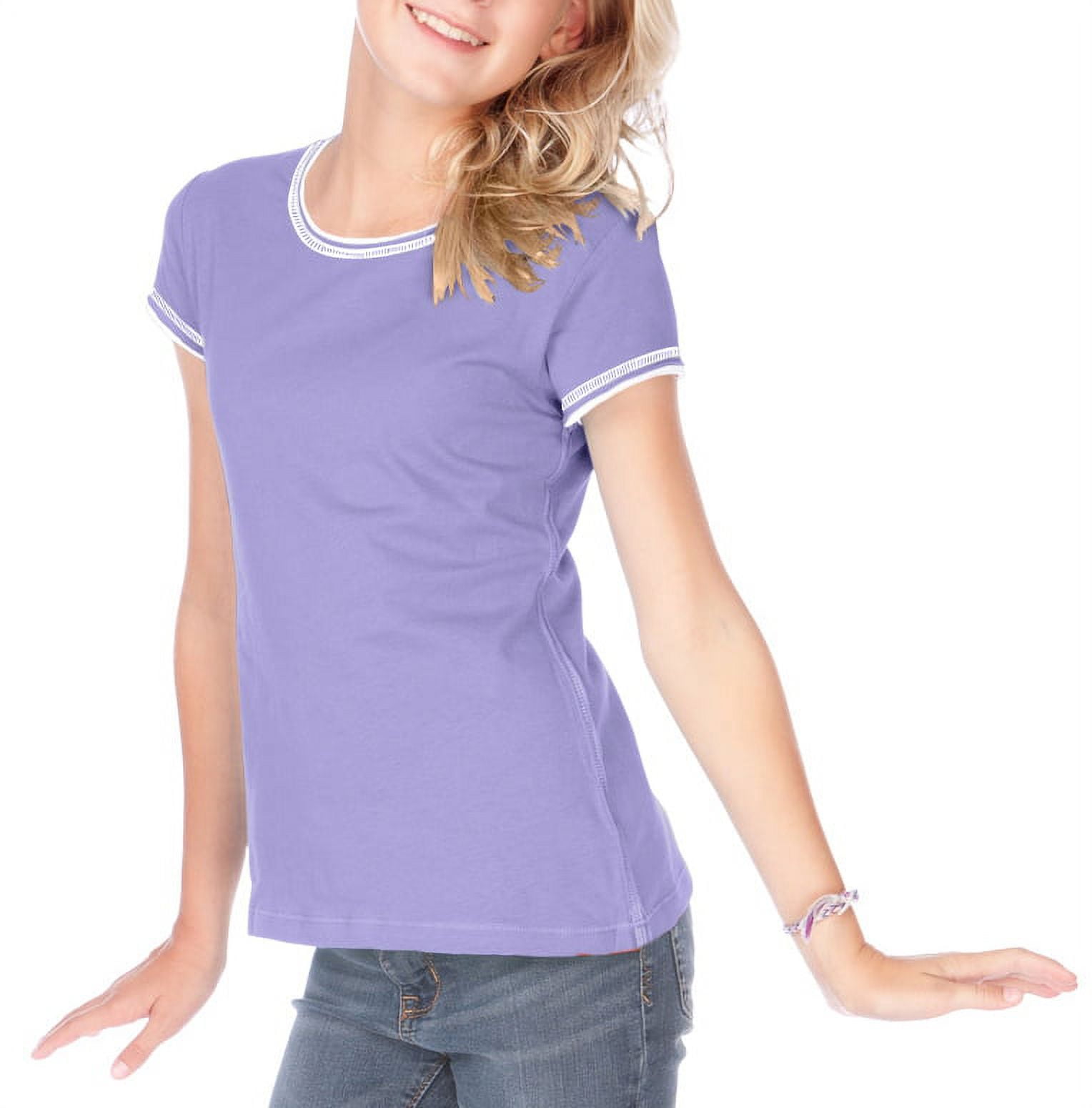 Kavio GJC0366 Girls 7-16 Contrast Rolling Raw Edge Short Sleeve ...