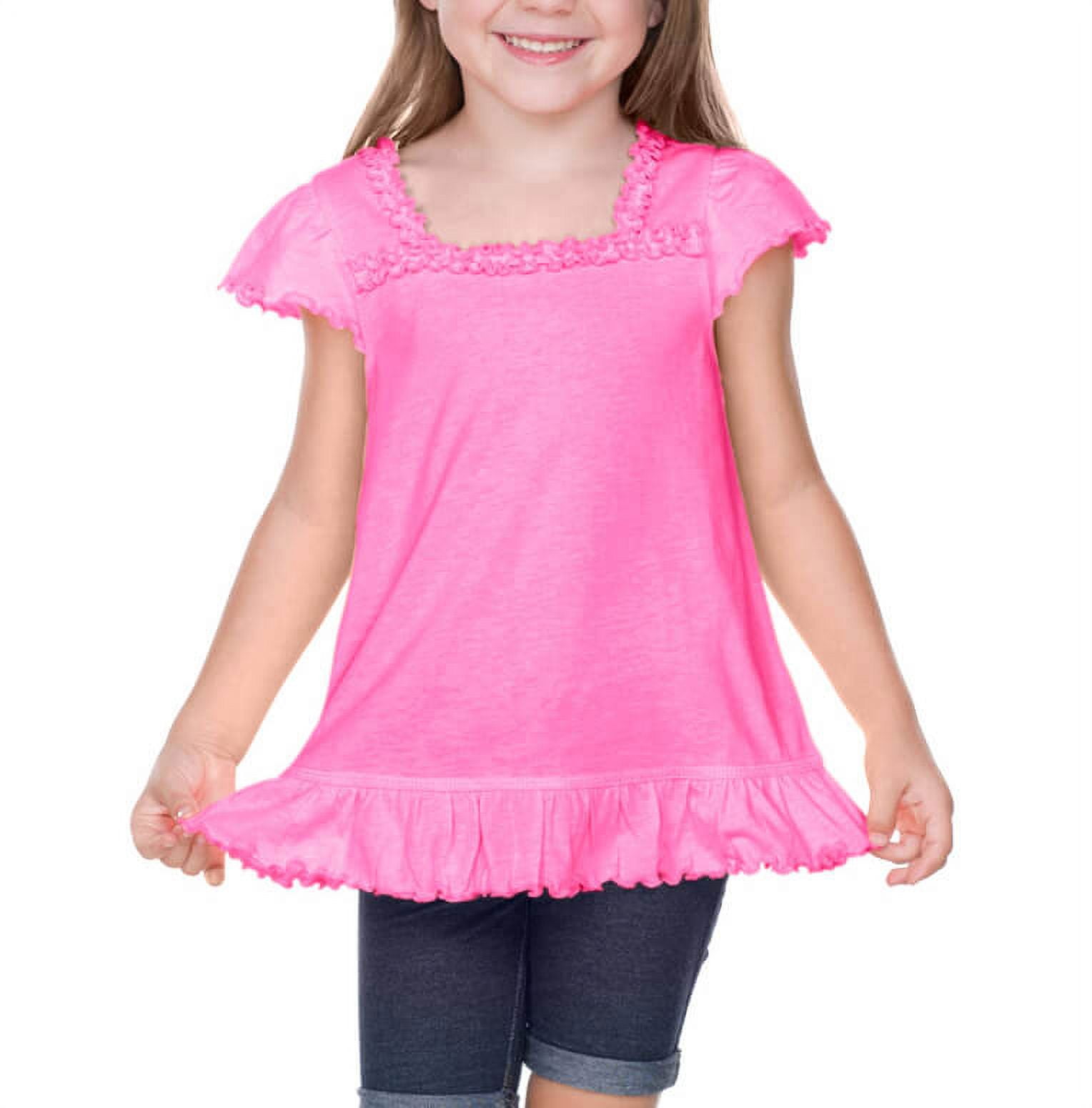 Kavio! Girls 3-6X Sheer Jersey Ruffle U-Neck Flutter Sleeve Top Pink ...
