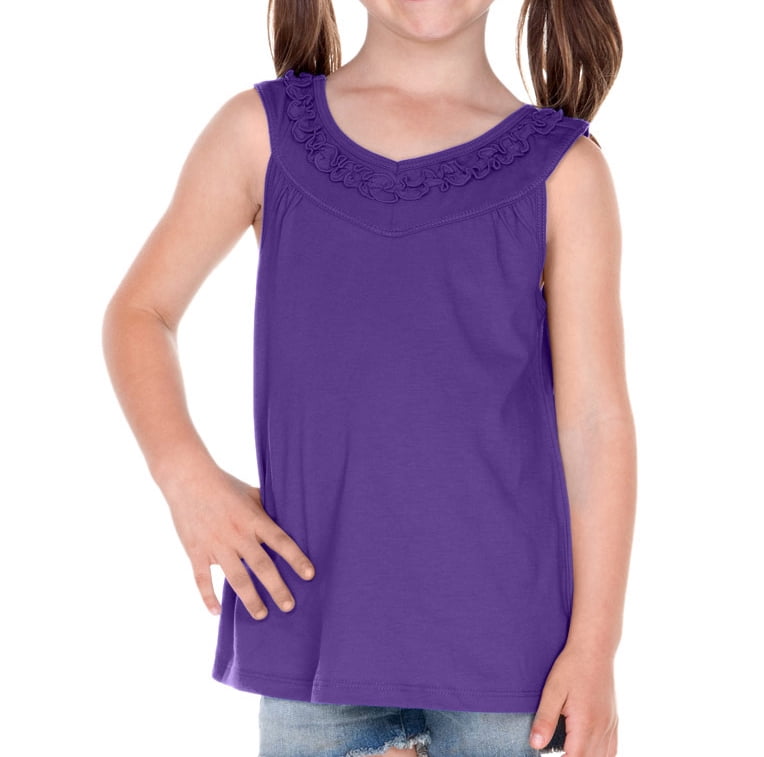 Kavio! Girls 3-6X Sheer Jersey V Neck Ruffle Yoke Tank Grape 4 ...