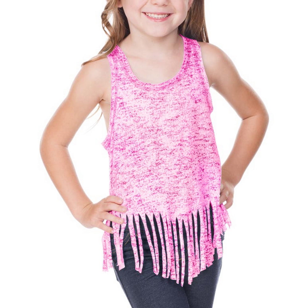 Kavio! Girls 3-6X Static Jersey Print Scoop Neck Raw Edge V Fringe Tank ...