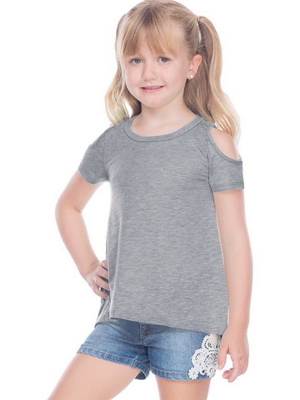 Kavio Girls Cold Shoulder Short Sleeves Slub Jersey Top PJS0689 - Dark ...