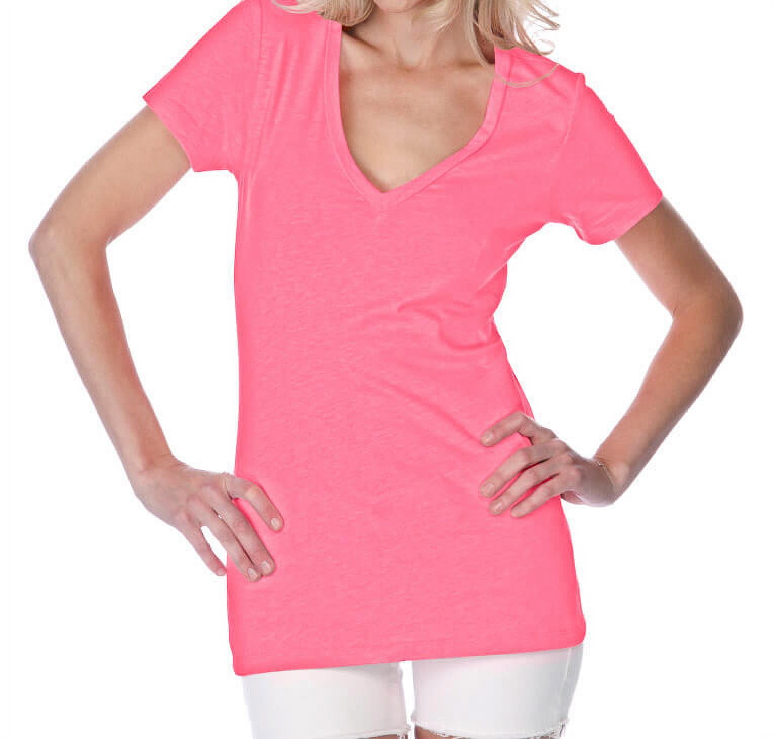 Kavio! Junior Sheer Jersey Deep V Neck Short Sleeve Pink Flash M ...