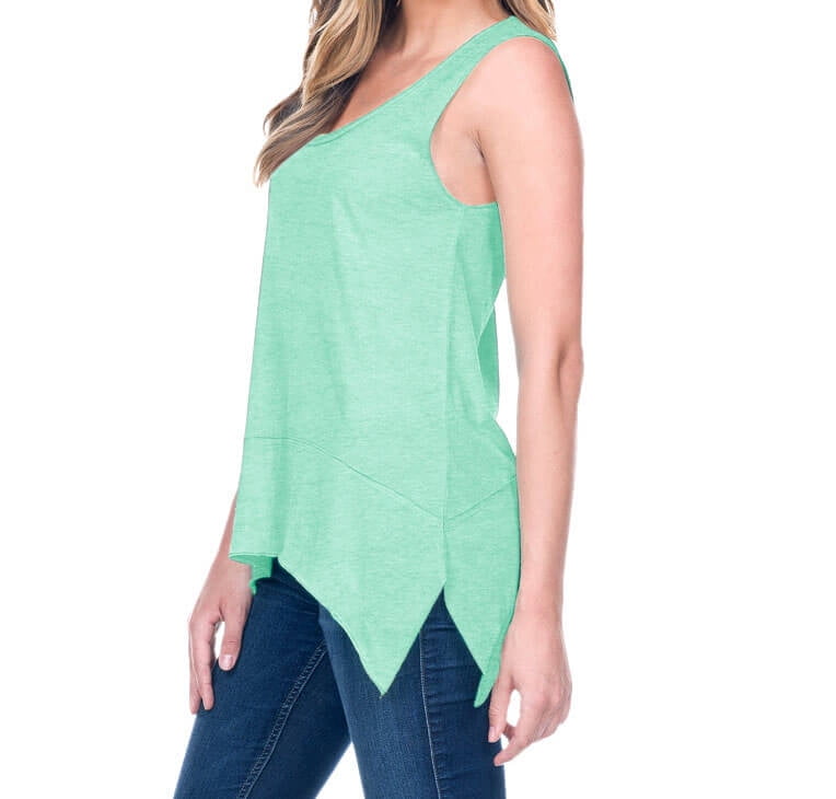 Kavio! Juniors Sheer Jersey Scoop Neck Raw Edge Shark Bite Tank Ice ...