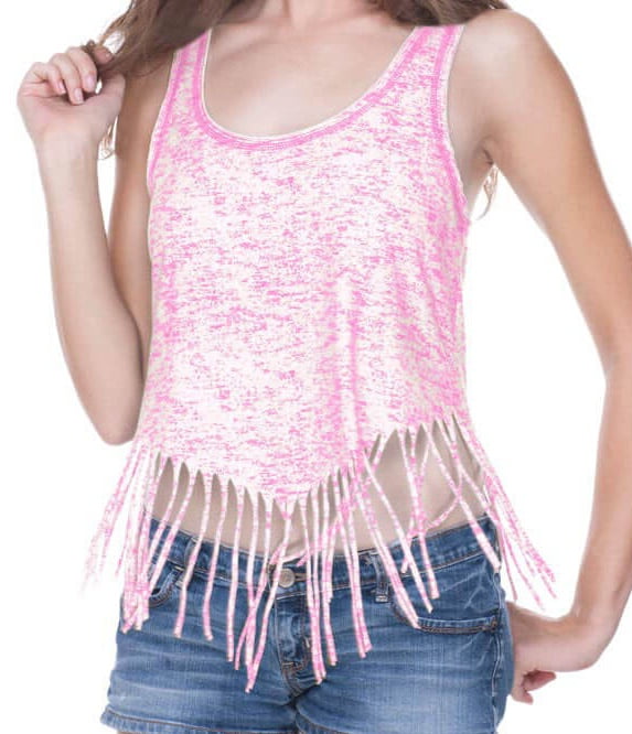 Kavio! Juniors Static Jersey Print Scoop Neck Raw Edge V Fringe Tank ...
