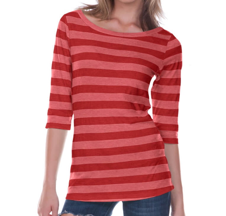 Kavio! Juniors Striped Jersey Boat Neck 3/4 Sleeve Striped Heather/Red ...