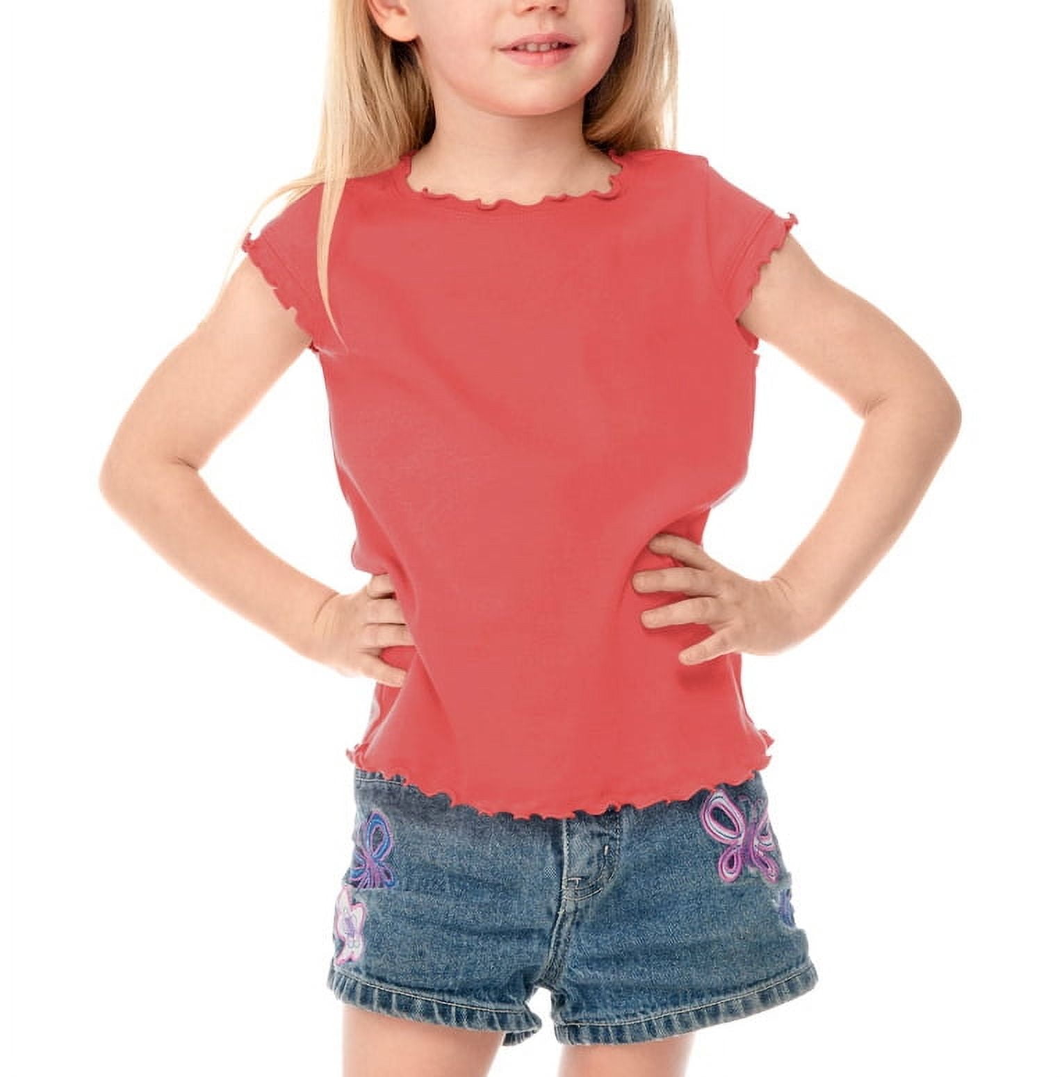 Kavio! Little Girls 3-6X Lettuce Edge Scoop Neck Cap Sleeve Top Rose 5/ ...