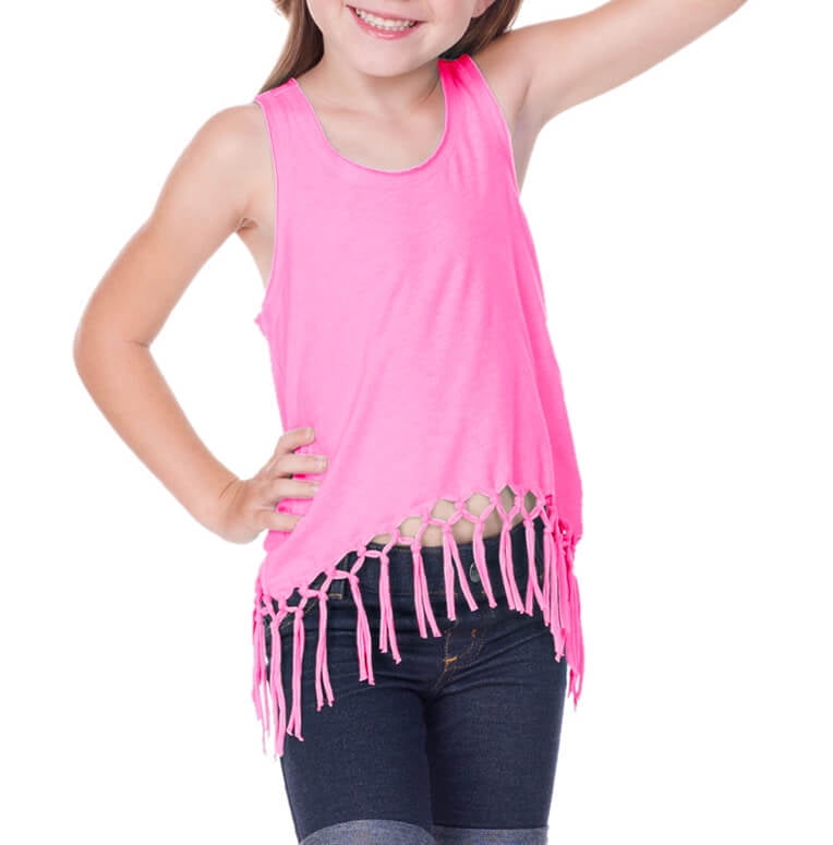 Kavio! Little Girls 3-6X Sheer Jersey Scoop Neck Macrame Fringe ...