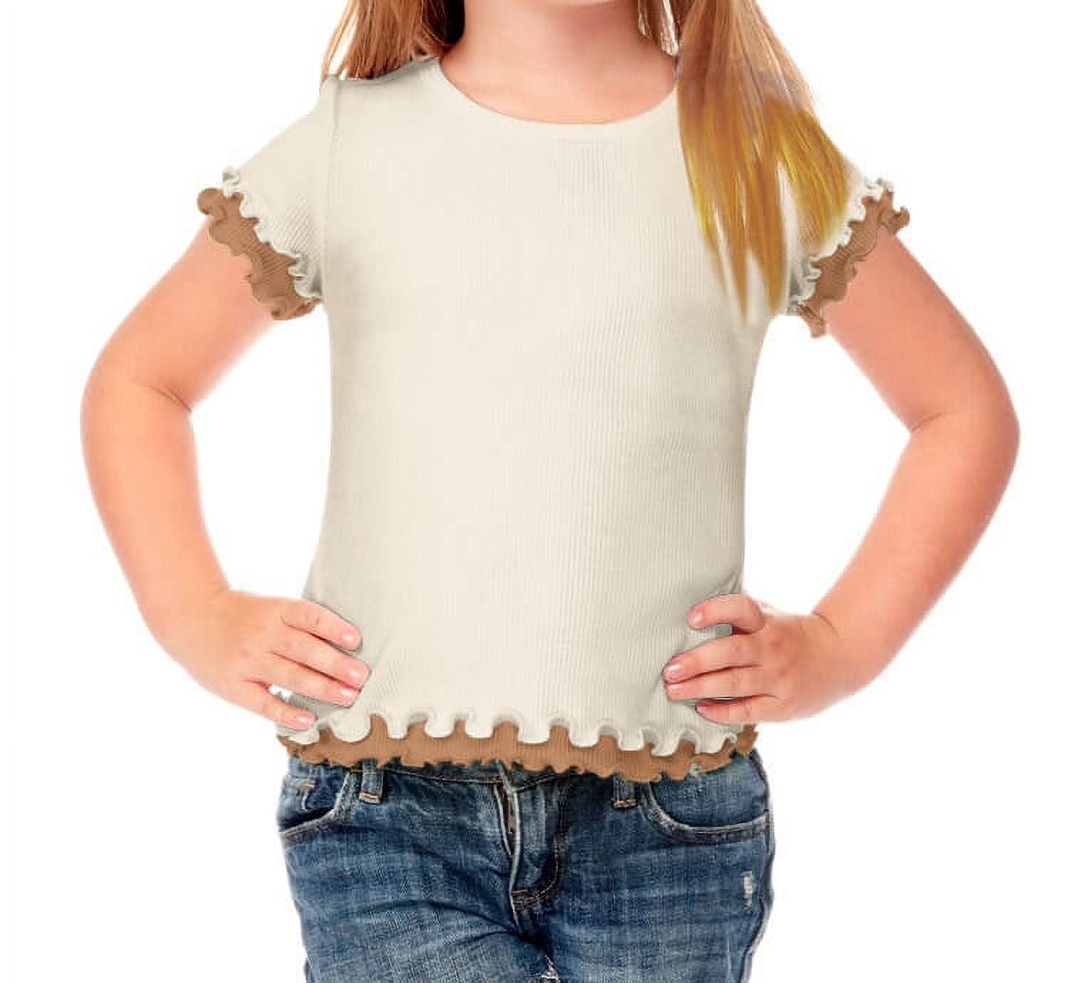 Kavio! Little Girls 4-6X Lettuce Edge Short Sleeve Top Nude/Camel 4 ...