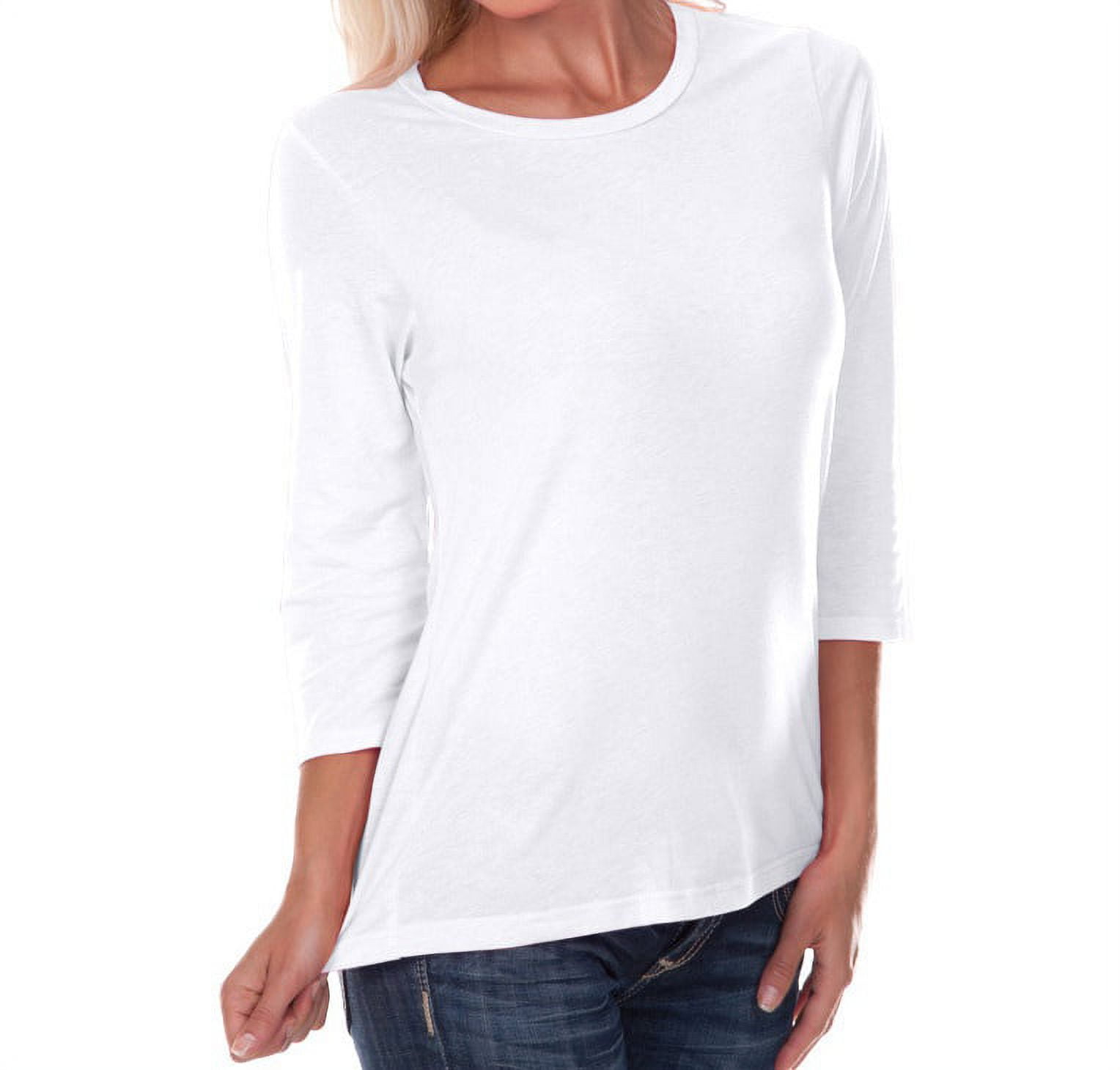 Kavio Women Crew Neck 3 4 Sleeve Jersey T Shirt Wjp0603 White X