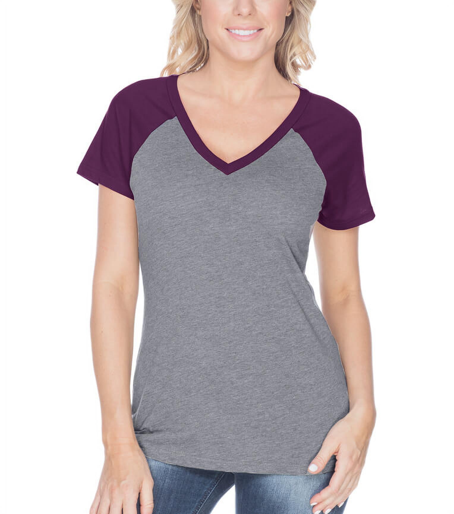 Kavio! Women Sheer Jersey Contrast V Neck Raglan Short Sleeve Dark H ...