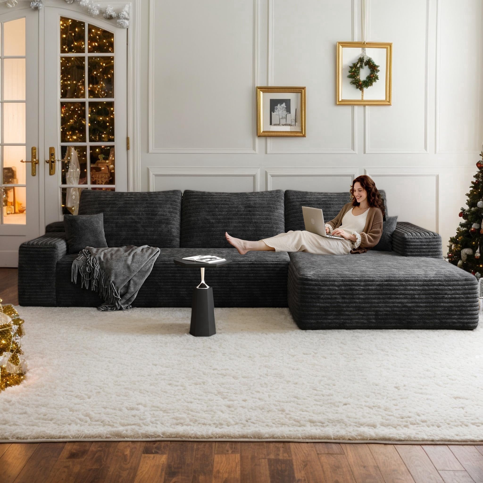 CKEASEAN 107" Oversized Boneless Couch with Right L-Shape Chaise ...