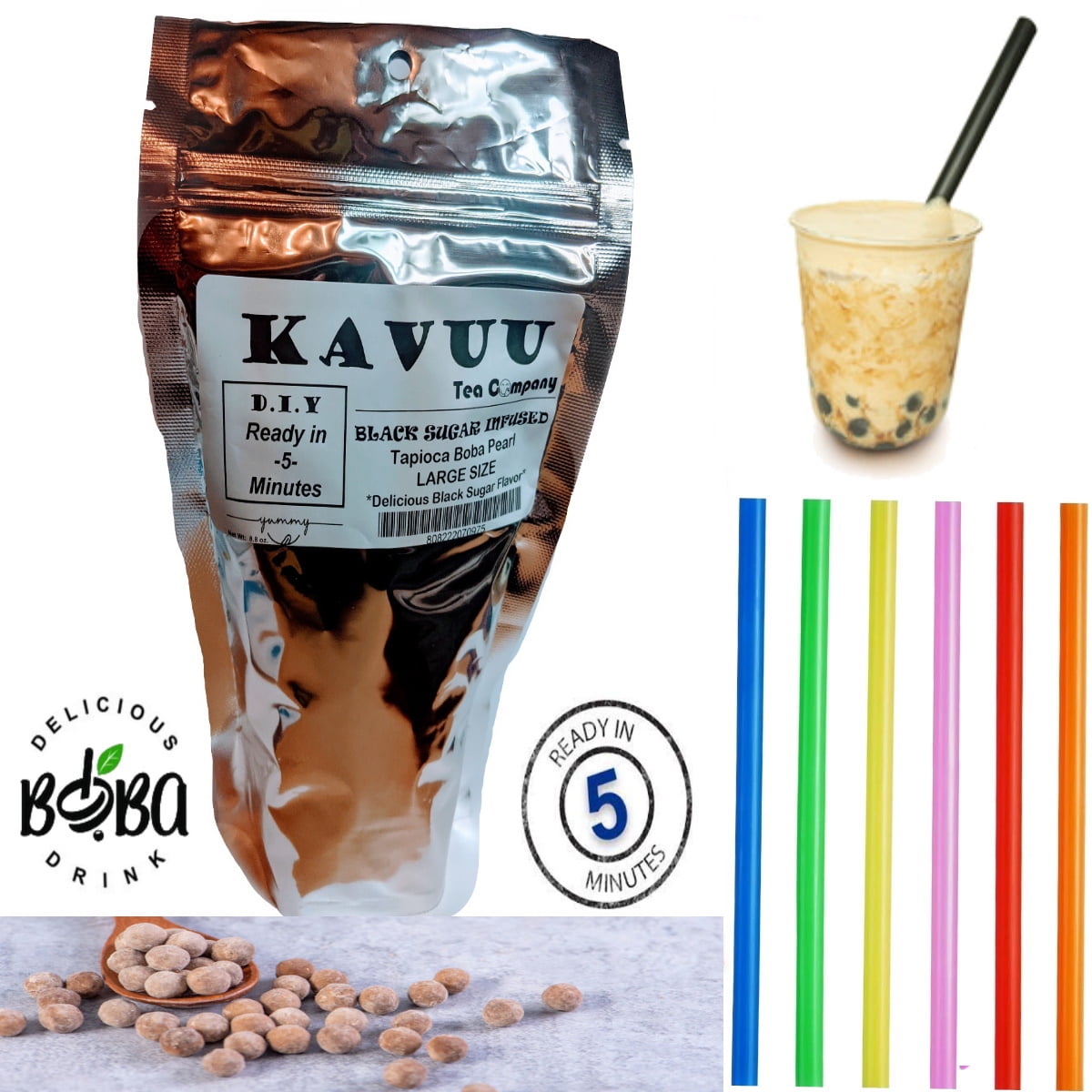 Kavuu Tea Co. Gourmet Black Boba Tapioca Pearls - Gluten Free for ...