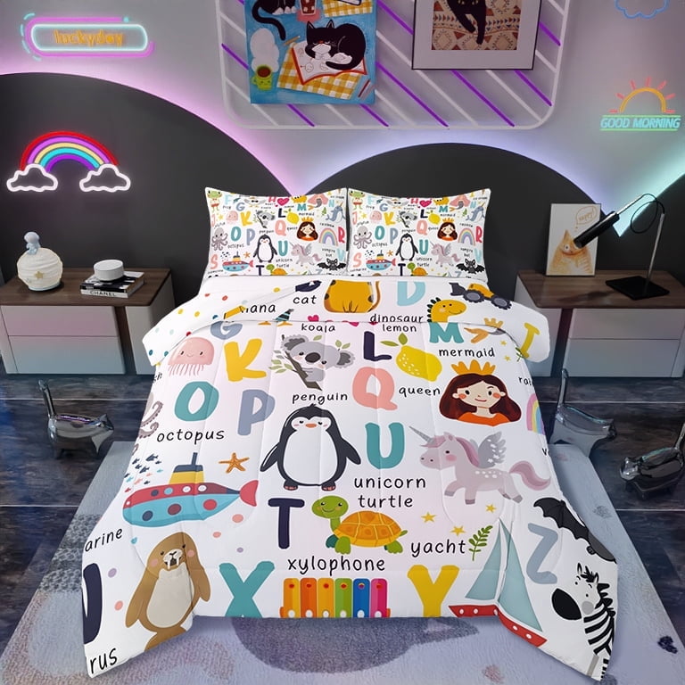 Kawaii Alphabet Toddler Bedding Set, Cartoon Mermaid Letters Bed Set ...