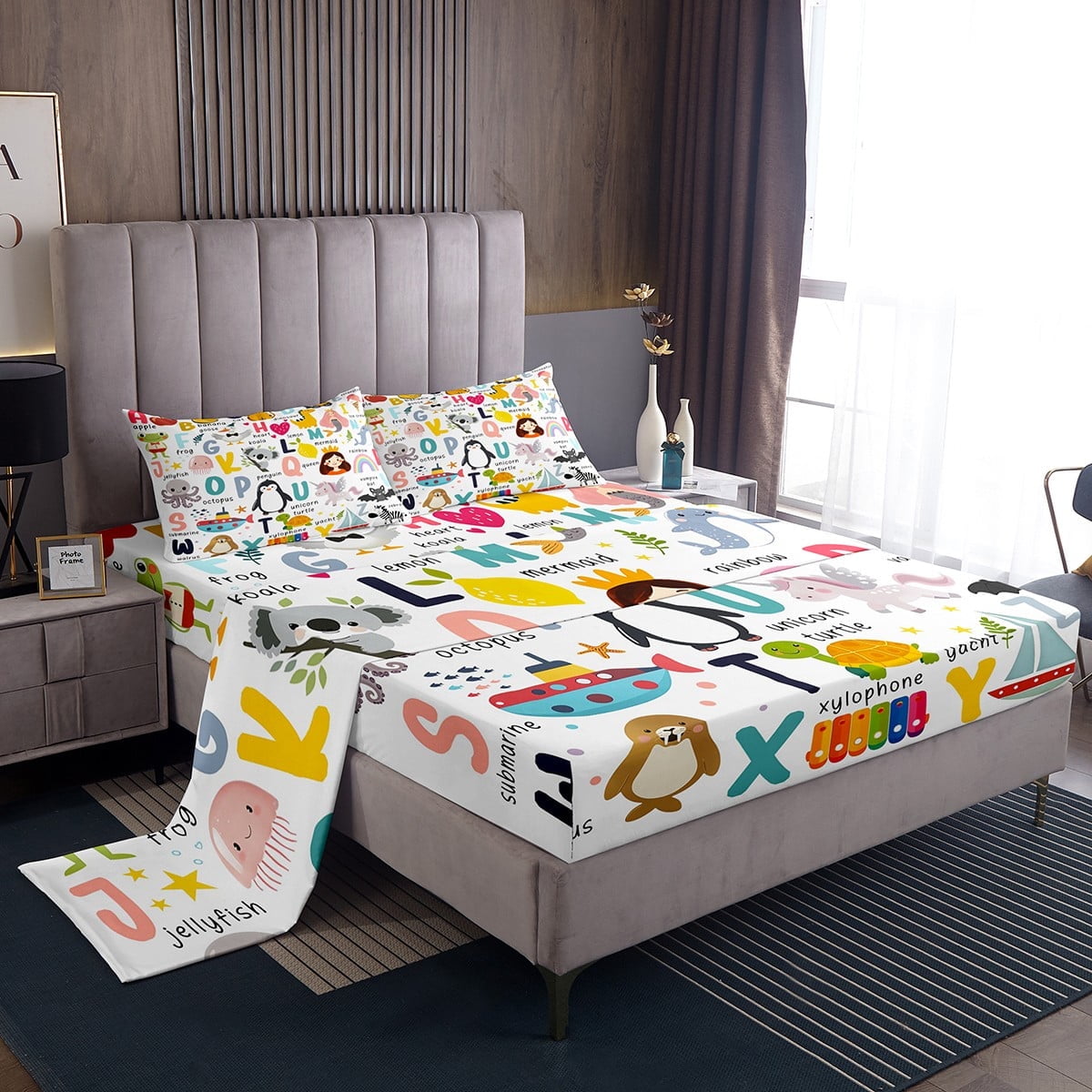 Kawaii Alphabet Twin Size Sheet Sets 3pcs, Cartoon Mermaid Letters Bed ...