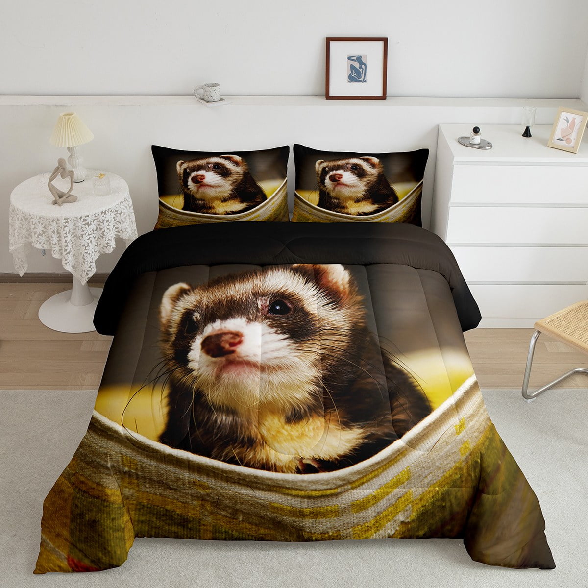 Kawaii Animal Bedding Set King Lovely Ferret Comforter Set Brown Duvet ...