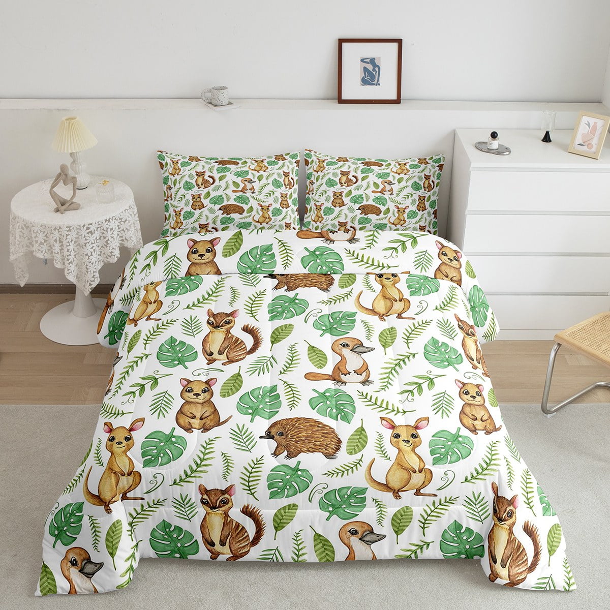 Kawaii Animal Bedding Set Twin Kangaroo Duck Hedgehog Comforter Set ...