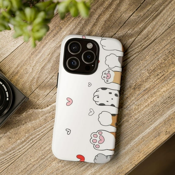 Kawaii Animal Paw Print Phone Case with Cute Heart Paws Art 17 to 11 ...