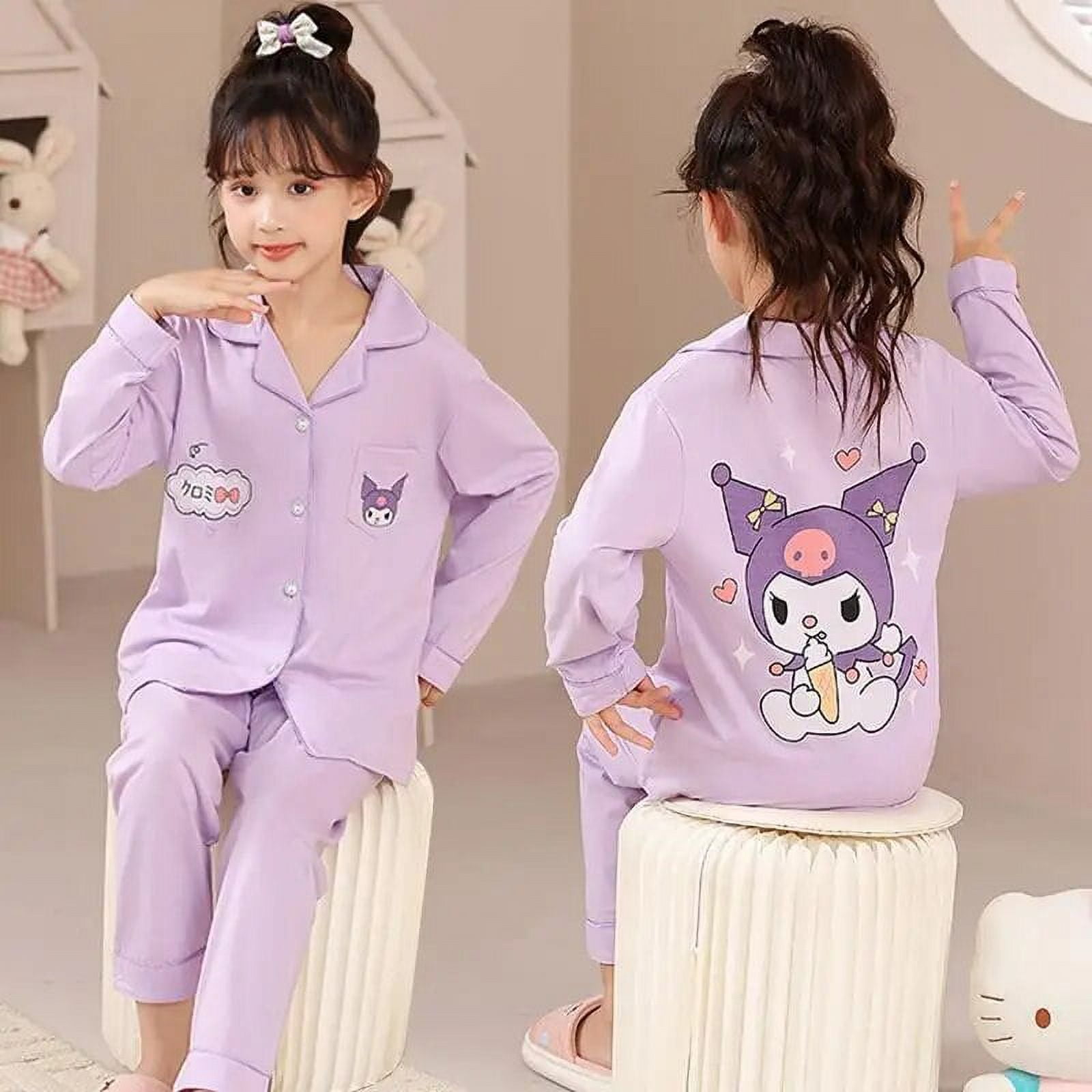 Kawaii Anime Girl Sleepwear Sanrioed Kuromi Cinnamoroll Pajamas Set ...