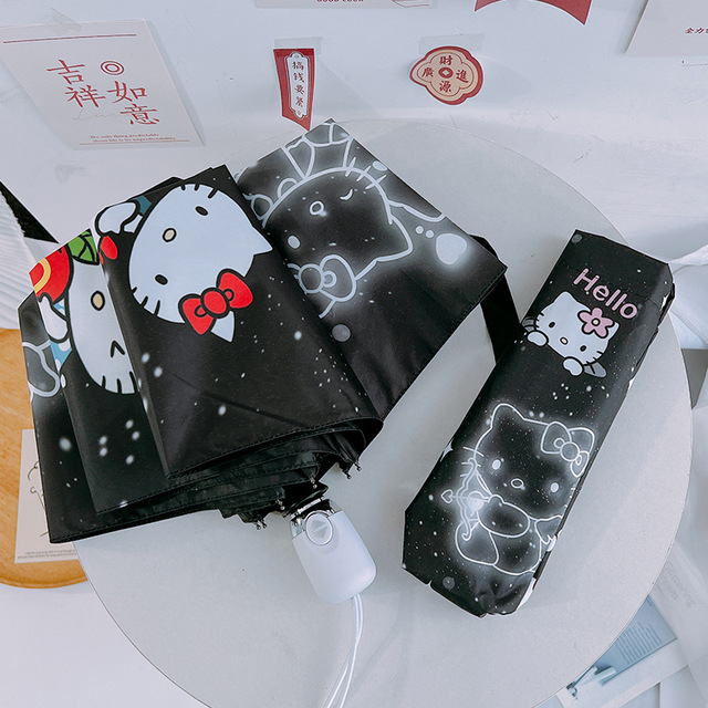 Kawaii Anime Hello Kitty Sanrio Sunscreen Automatic Folding Umbrella ...