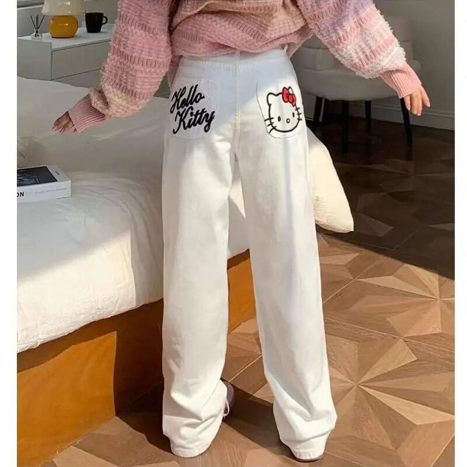 Kawaii Anime Hello Kitty Sanrios Jeans Cute Girl Straight Leg Wide Leg ...