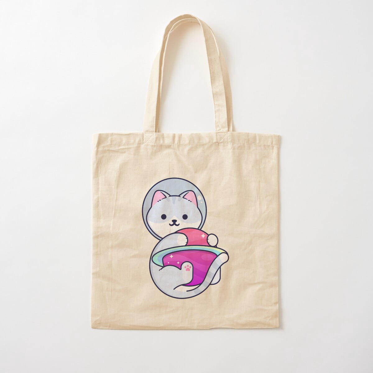Kawaii Astronaut Cat Playing With A Planet In Outer Space Cotton Tote ...