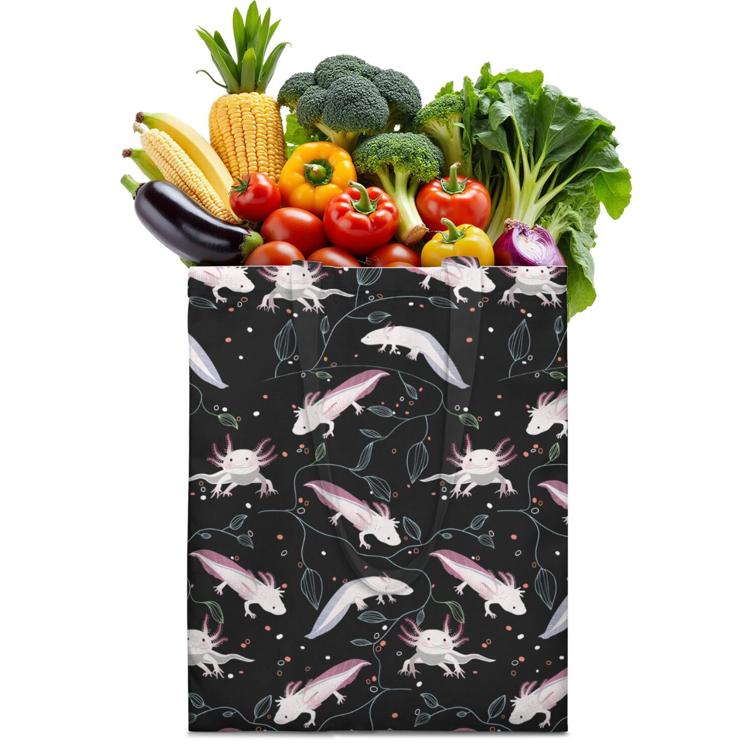 Kawaii Axolotl Canvas Tote Bag – Cute Fantasy Watercolor Axolotl ...