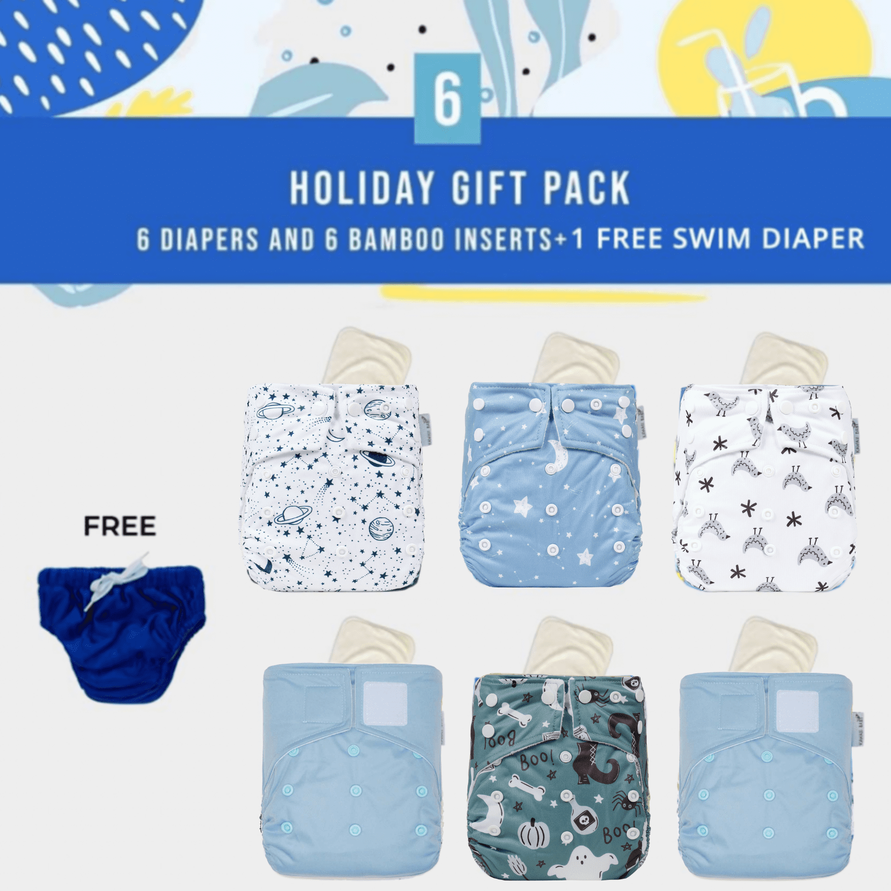 KaWaii Baby Blue Dream Set | 6 One Size Printed Cloth Diapers | 6 ...