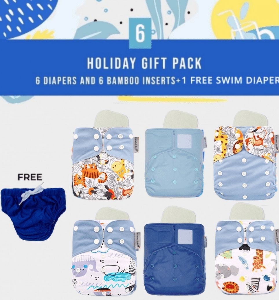 Kawaii Baby - 6 Cloth Diapers 6 Premium Bamboo Inserts with Free Swim ...