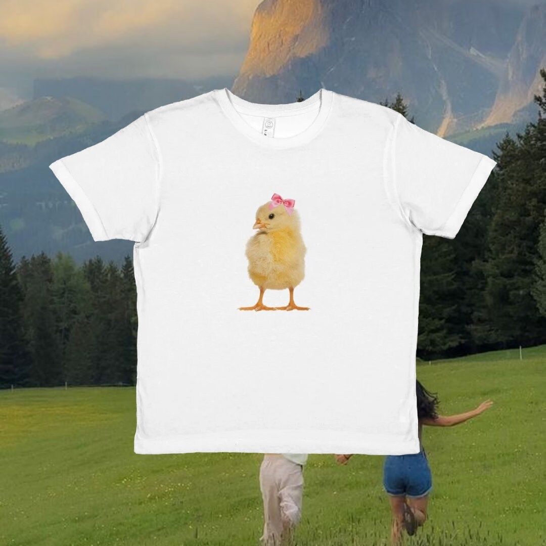 Kawaii Baby Chicken Bow Tee Cute Yellow Chick Graphic Sweet Farm Animal ...