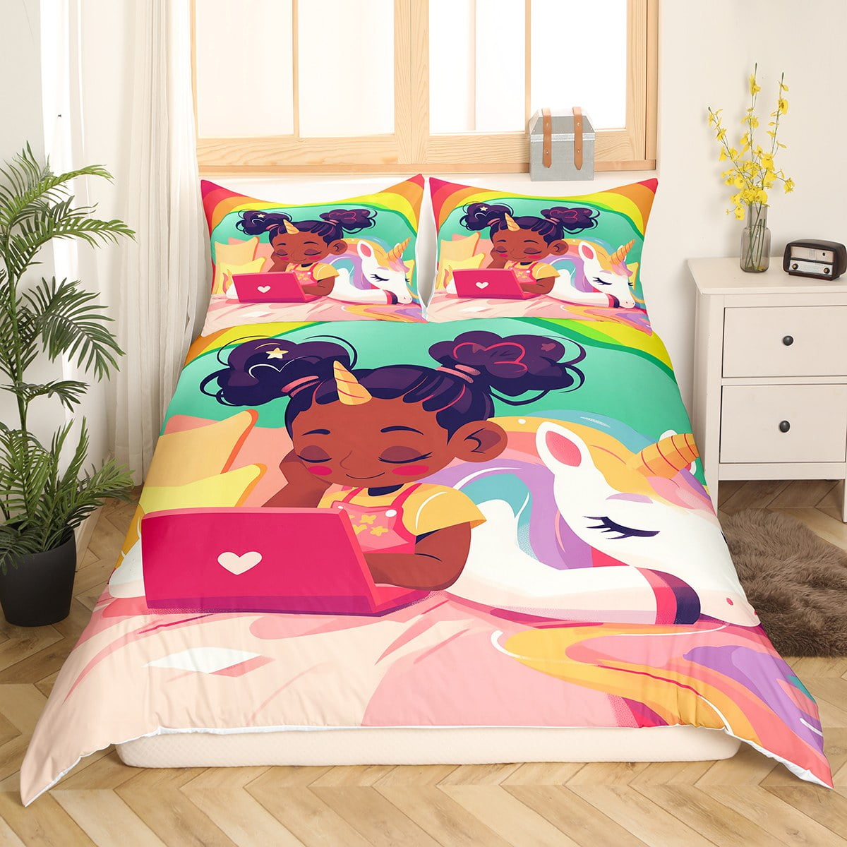 Kawaii Ballet Comforter Cover Magical Black Bed Set, Pink Duvet Cover ...