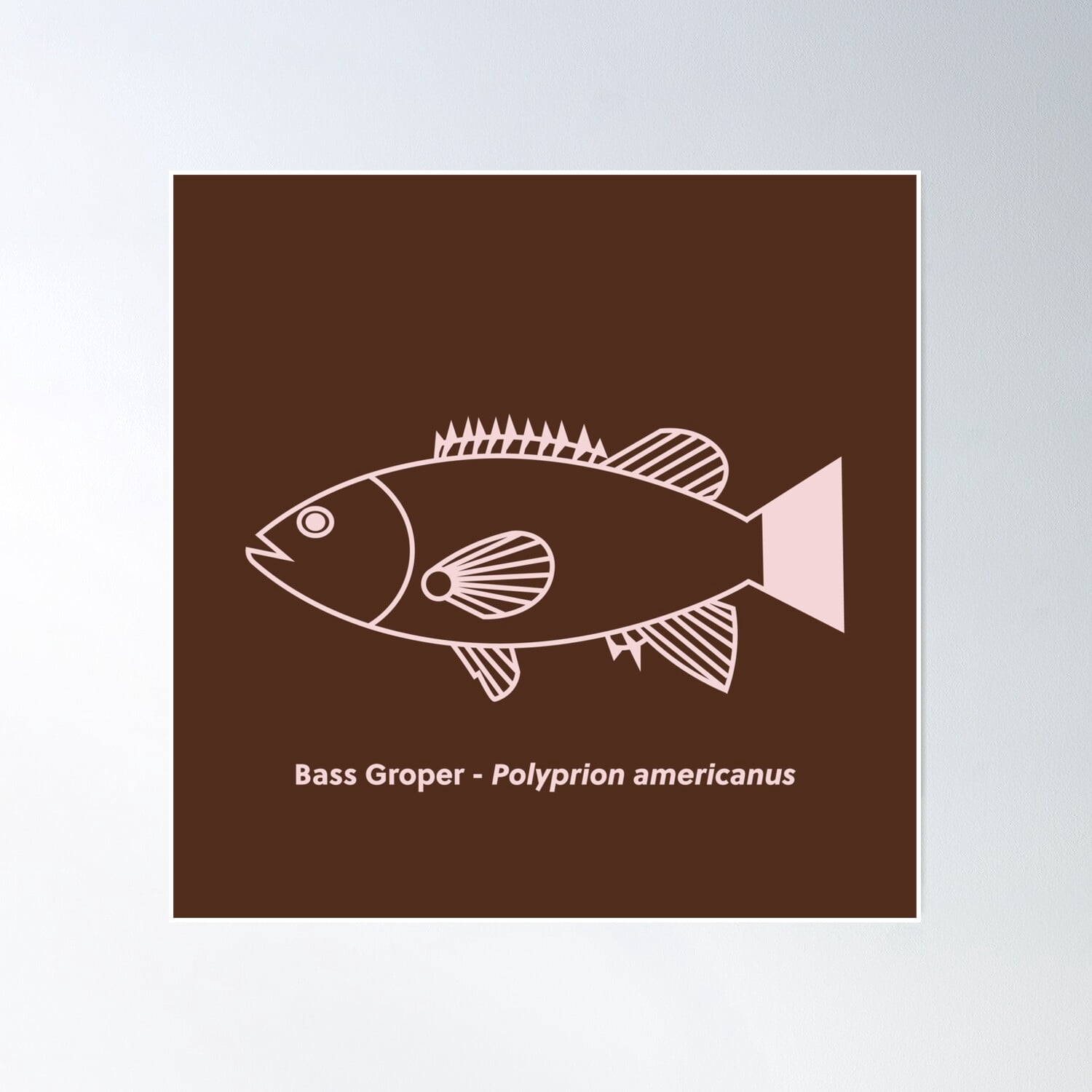 Kawaii Bass Groper Fish In Pale Pink On Chocolate Brown Poster Wall Art ...