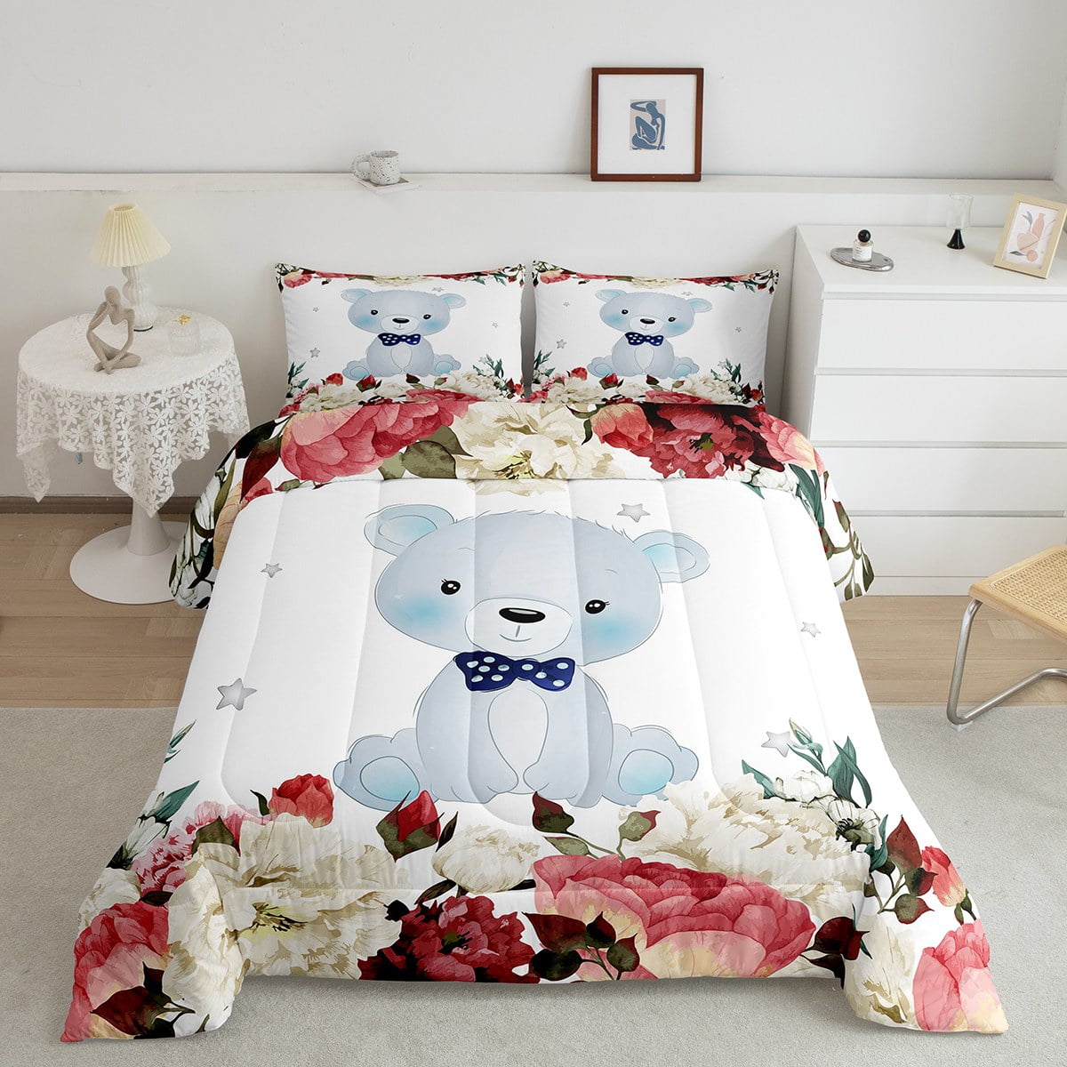 Kawaii Bear Bedding Set Gifts for Women Girls,Cartoon Wild Jungle ...