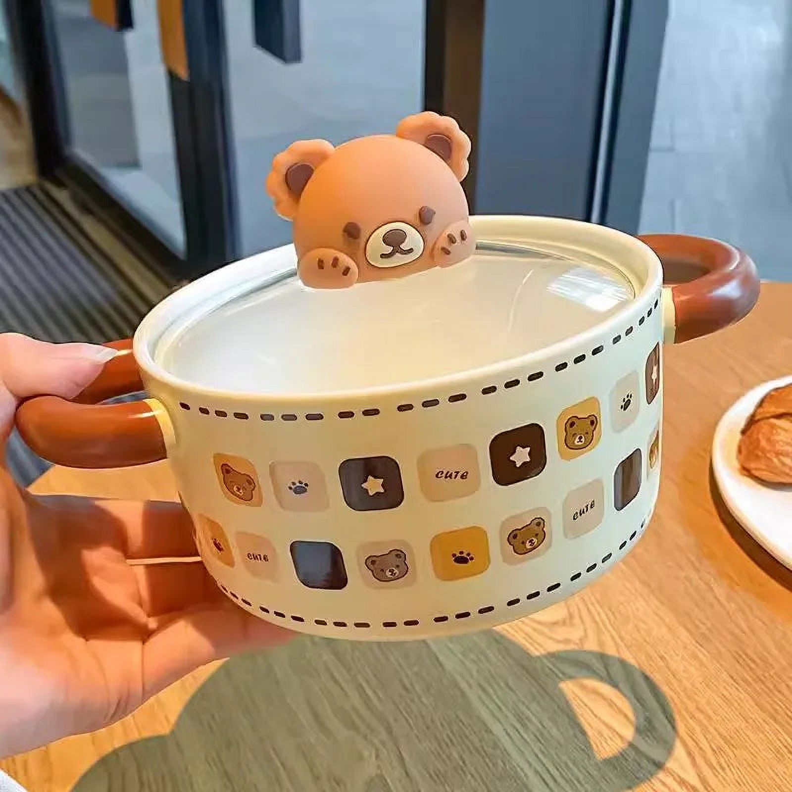 Kawaii Bear Jumbo Ramen Bowl With Lid Kitchen Tableware Cute Japanese ...