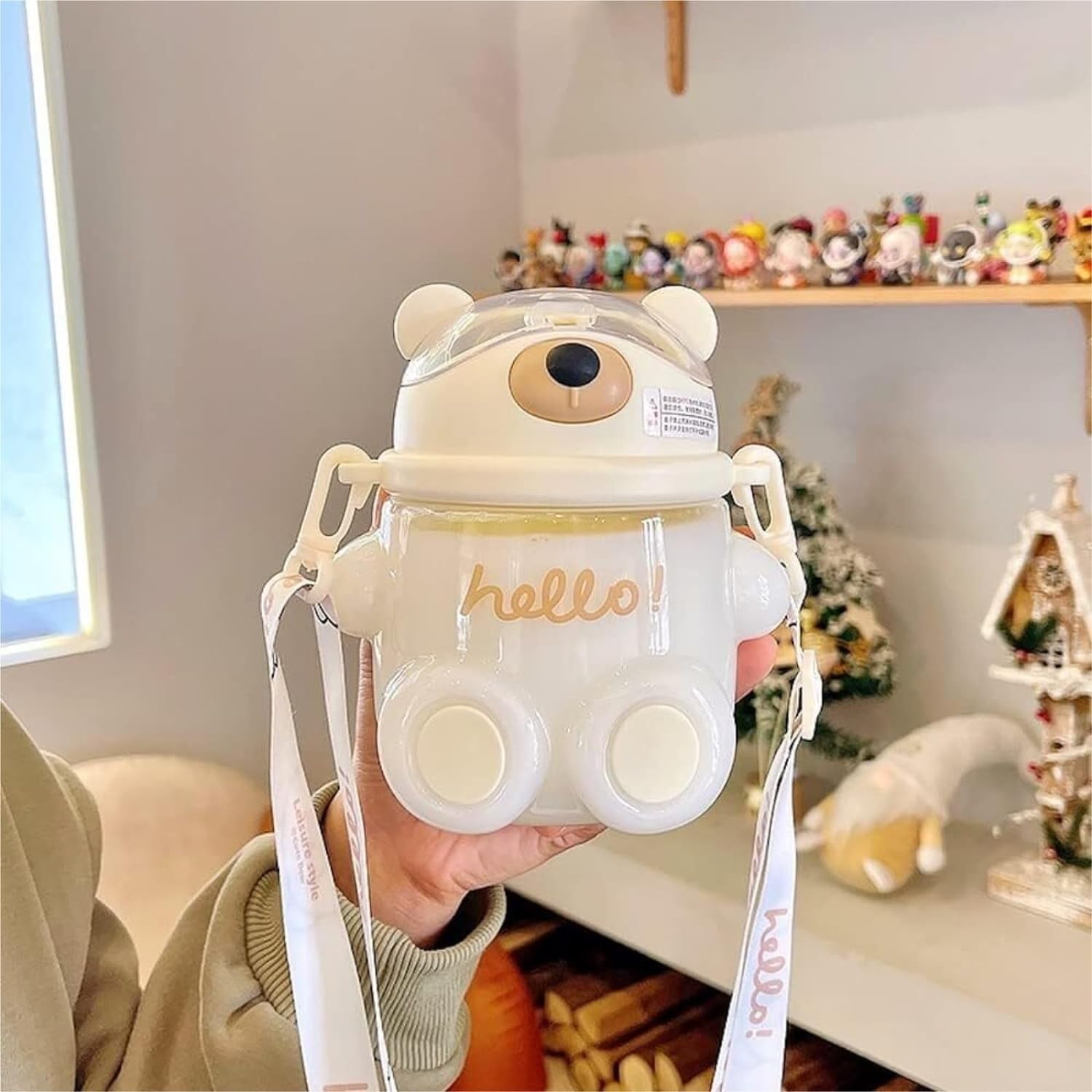 Kawaii Bear Water Bottle with Adjustable Strap, 700ml Large Capacity ...