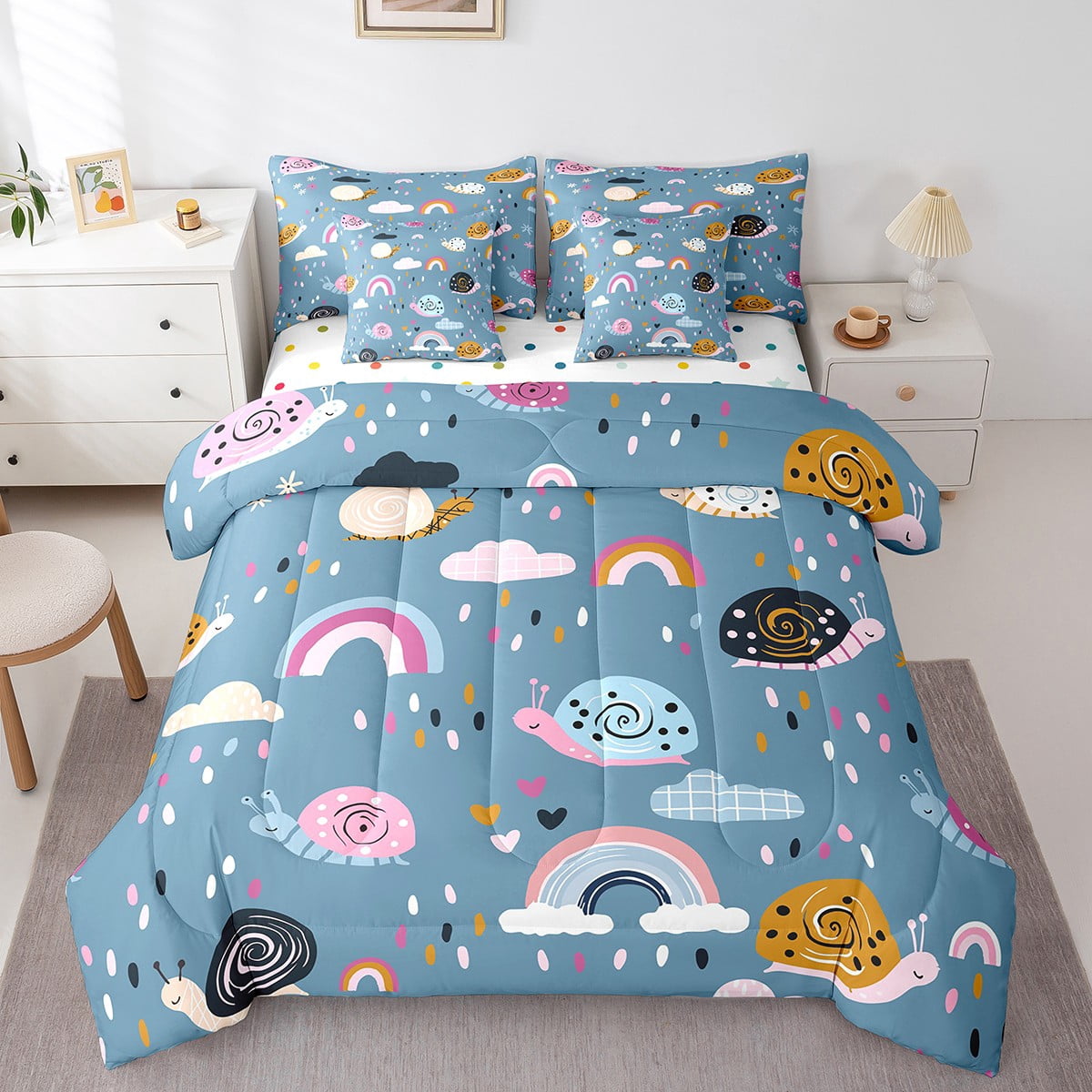 Kawaii Bed in a Bag Queen Comforter Set 7 Piece,Rainbow Bedding Sets ...
