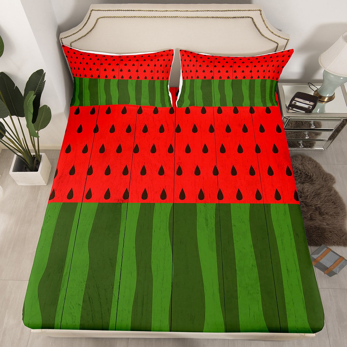 Kawaii Bed Sheets Watermelon Fitted Sheet Queen for Boys,Red Green ...