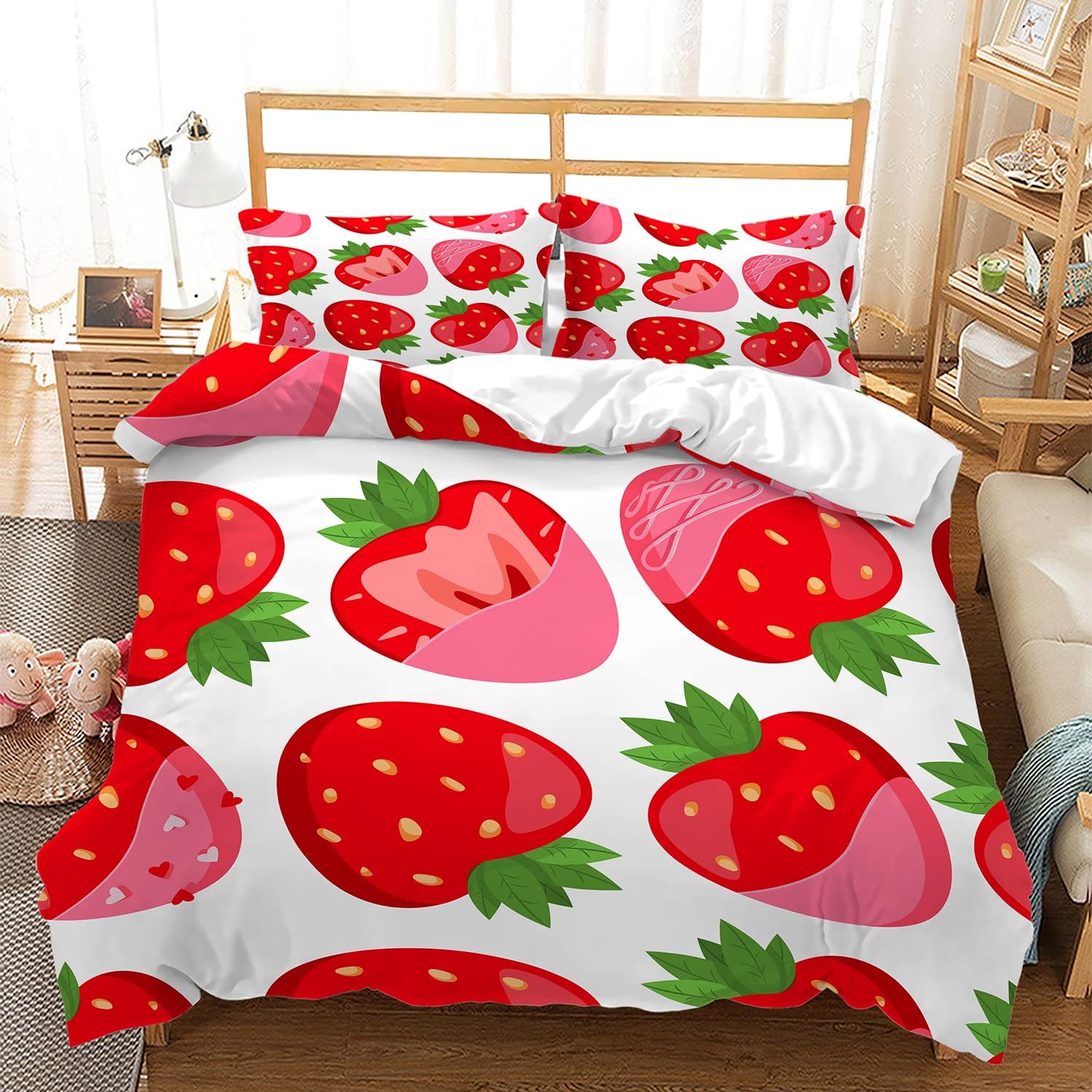 Kawaii Bedding Set ,Cute Strawberry Bed Set for Girls Kids Teens,Pink ...