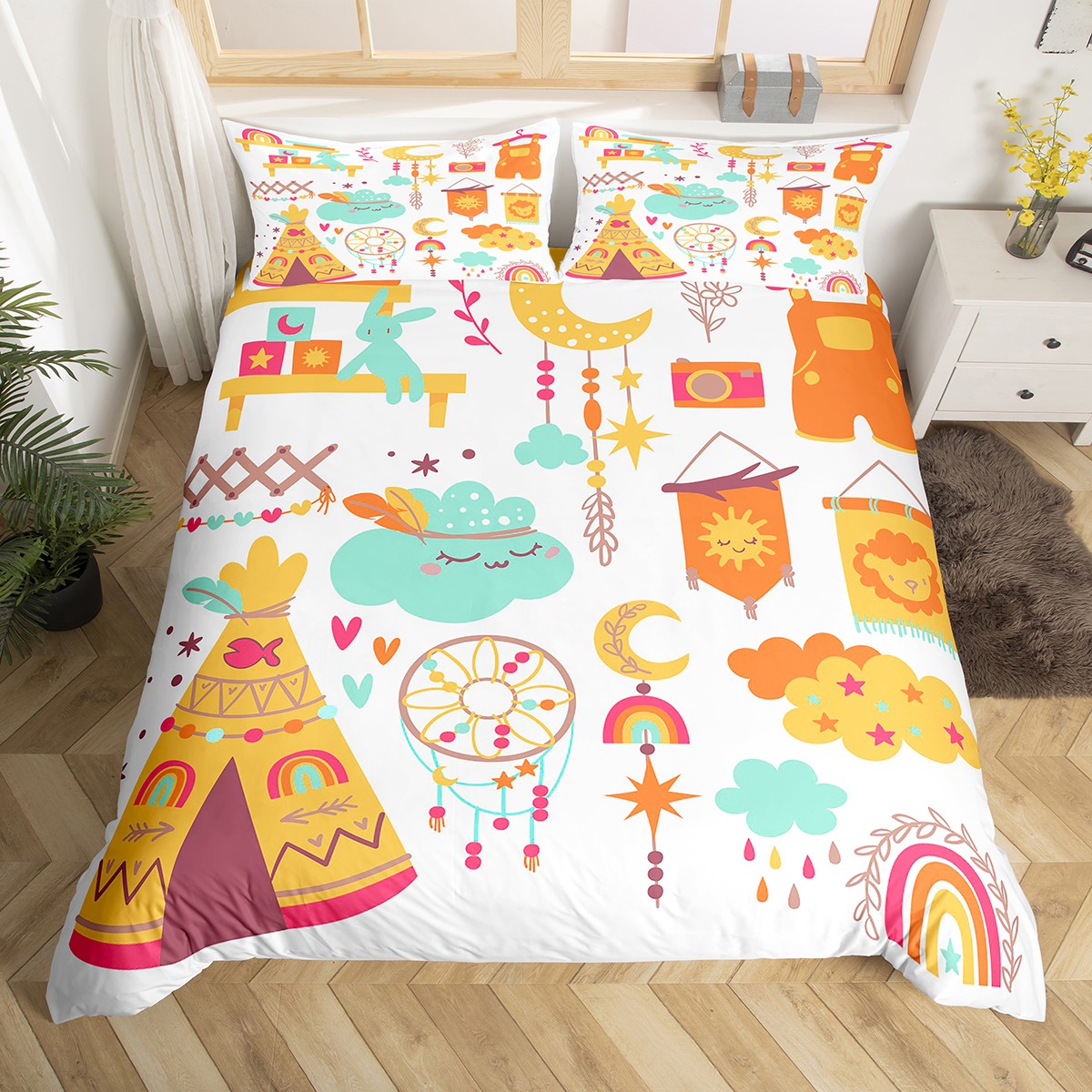 Kawaii Bedding Set Indian Tribal Tent Duvet Cover Queen,Moon Dream ...