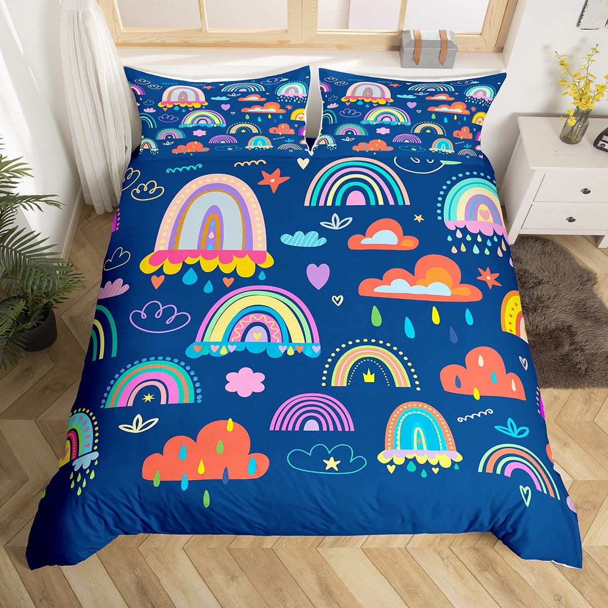 Kawaii Bedding Set Rainbow Comforter Cover for Toddlers Kids Girly ...