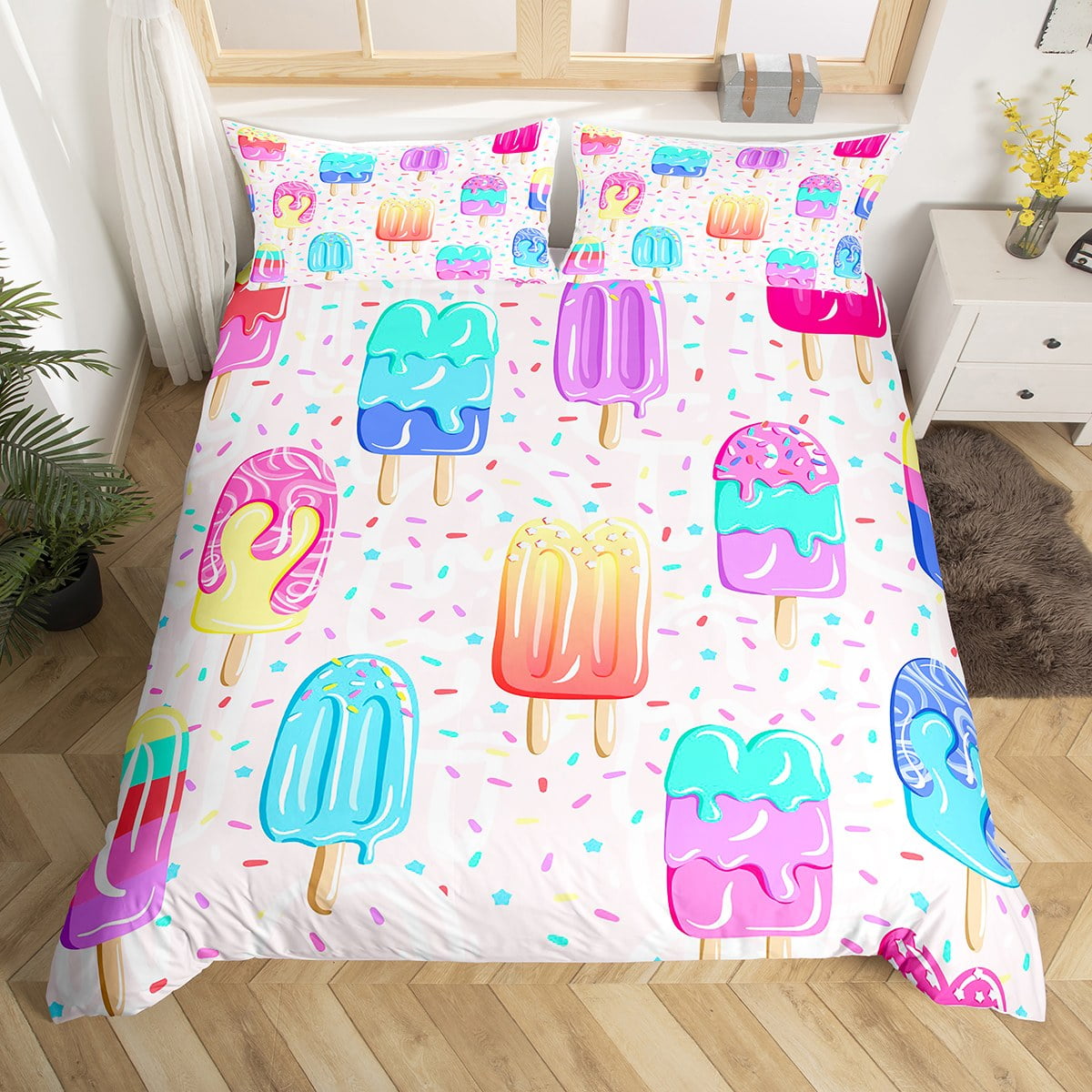 Kawaii Bedding Set Watercolor Ice Cream Comforter Cover for Kids Boys ...