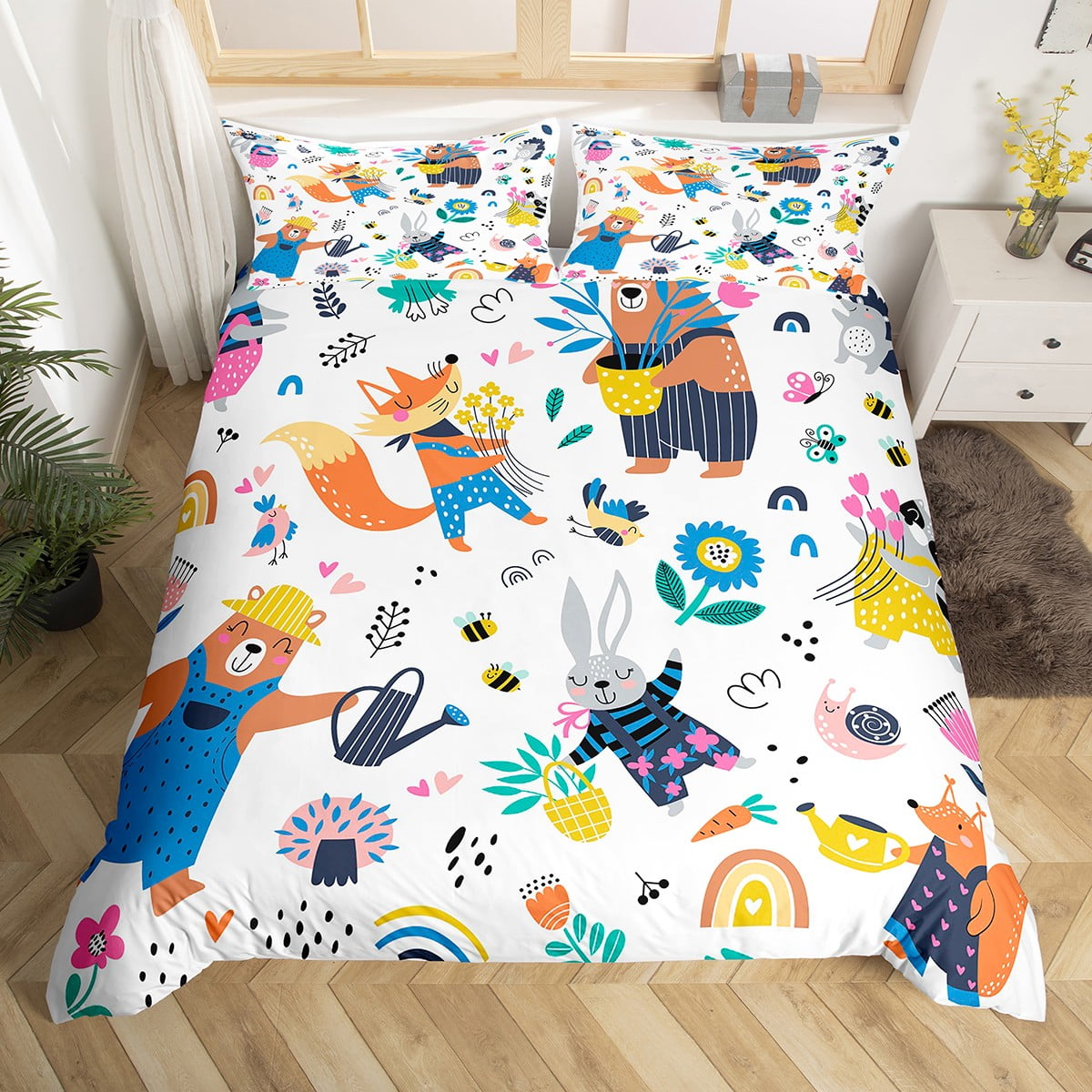 Kawaii Bedding Set Wild Animals Duvet Cover Twin for Boys Kids Child ...
