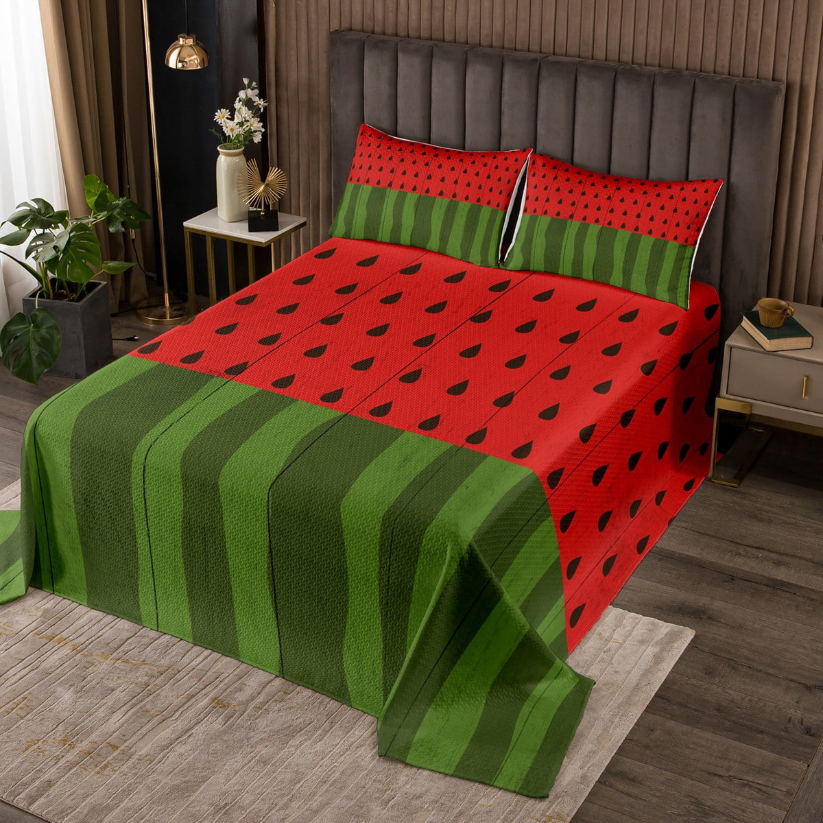 Kawaii Bedspread Set Watermelon Quilt Set King for Boys,Red Green ...