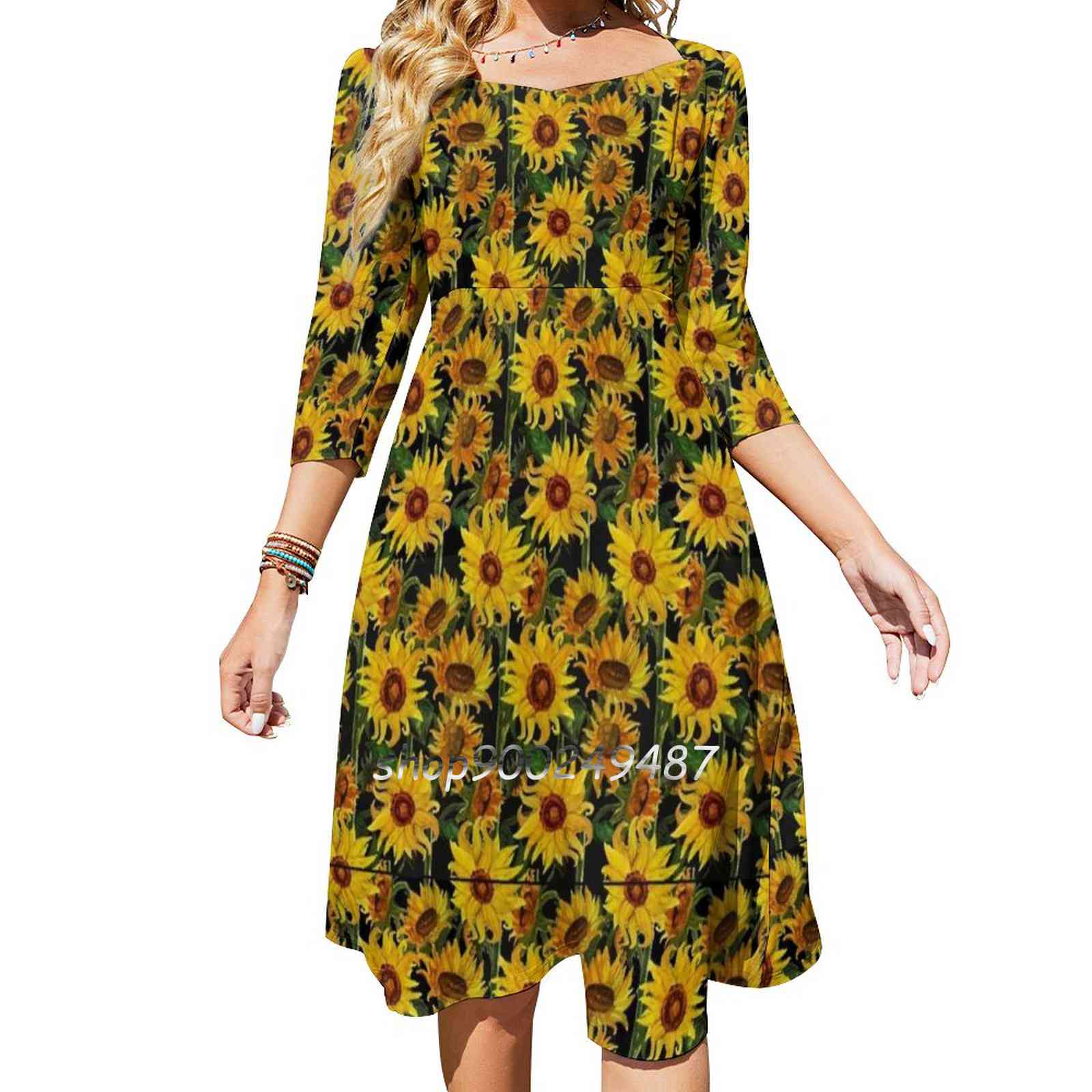 Kawaii Bell Peppers Flare Dress Square Neck Dress Elegant Female ...