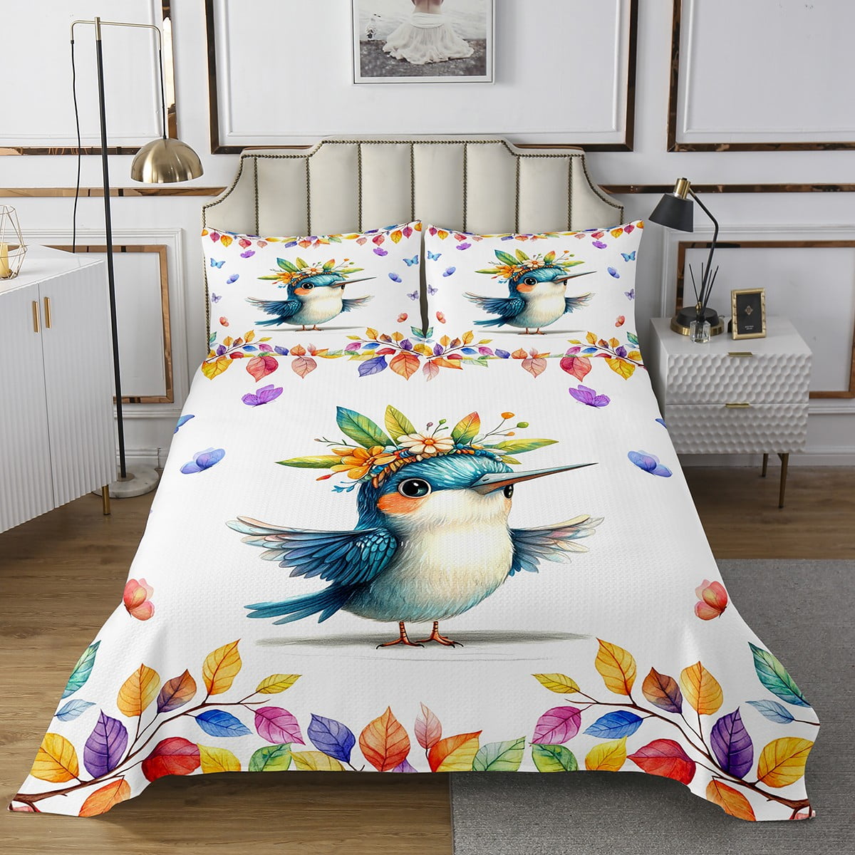 Kawaii Bird Twin Bedspread Set Cartoon Animal Quilt Set, Colorful ...