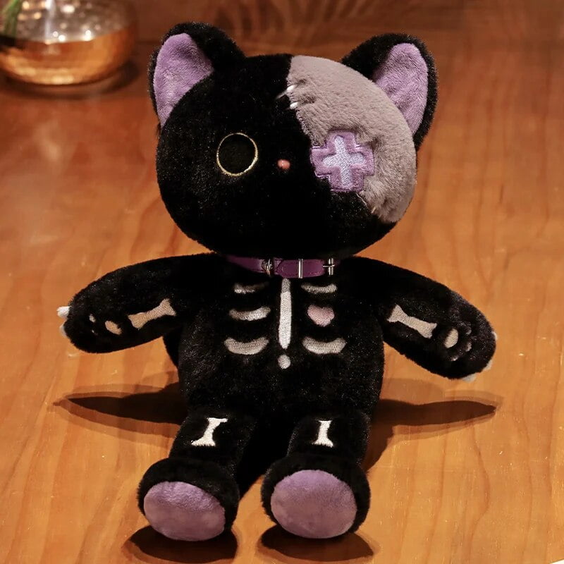 Kawaii Black Skeleton Cat Plush Toy Creative Stuffed Animal Fluffly ...