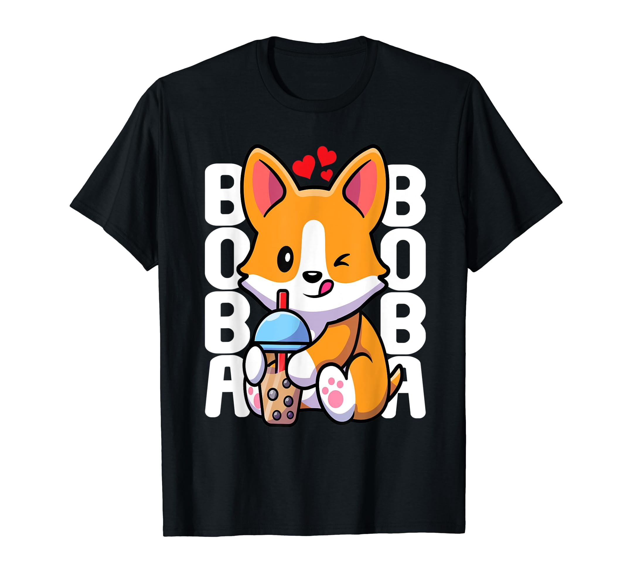 Kawaii Boba Dog Corgi Tea Drink Cute Anime Bubble Tea Heart T-Shirt ...