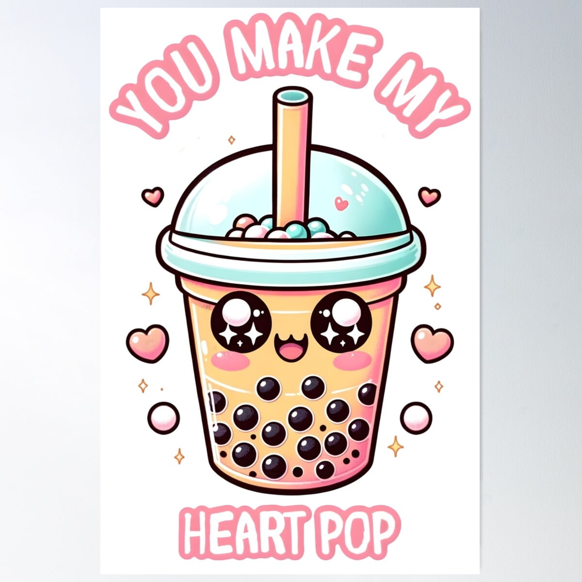 Kawaii Boba Tea. Cute Chibi Bubble Tea Poster Wall Art, Modern Wall ...