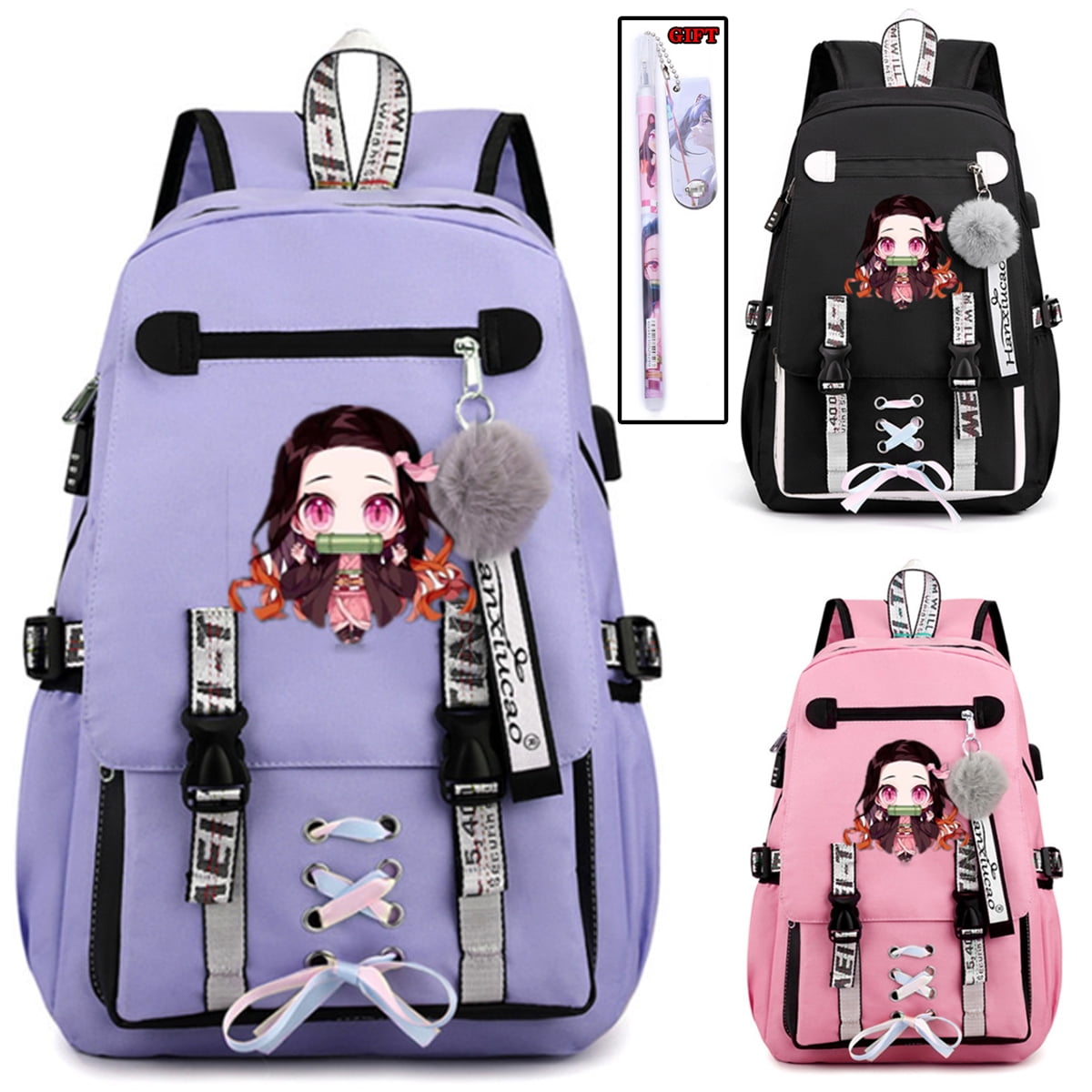 Kawaii Book Bag Demon Slayer Nezuko School Backpack - Walmart.com