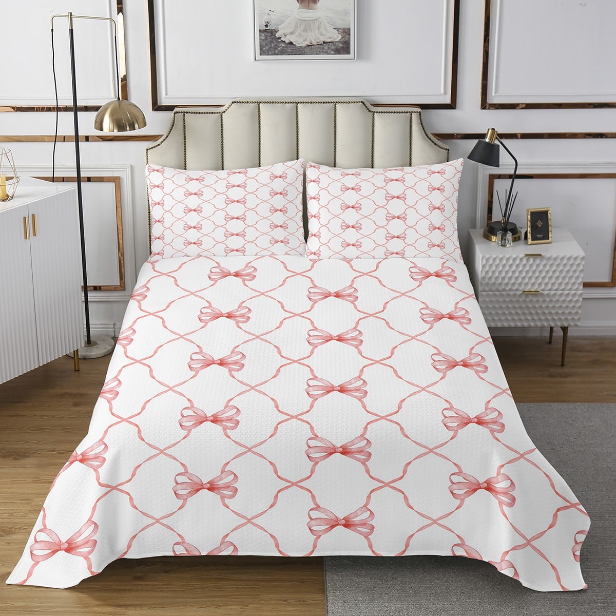 Kawaii Bow Quilt Set Cute Bowknot Coverlet Set Twin Teen Room Decor ...