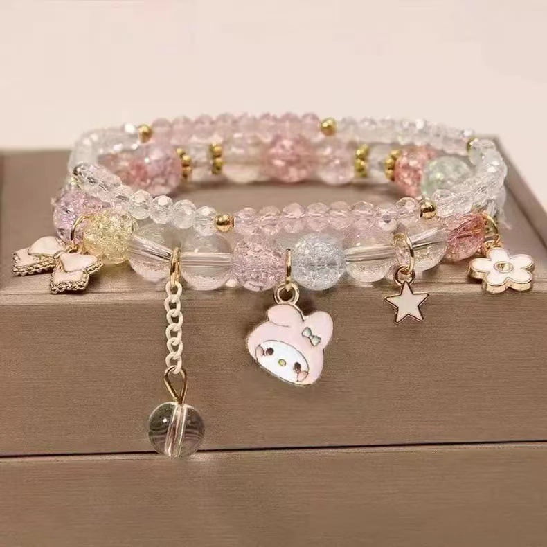 Kawaii Bracelets Kuromi Cinnamoroll Crystal Beads Bracelet Set Cute ...